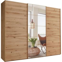 Schwebet&uuml;renschrank Wiemann "Cardiff", braun (bianco, eiche, nachbildung), B:295,2cm H:236cm T:67cm, Floatglas, Holzwerkstoff, Schr&auml;nke, Schwebet&uuml;renschrank, mit massiven Holzt&uuml;ren und Spiegel