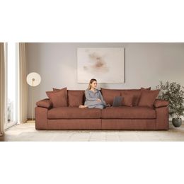 Big-Sofa Home Affaire "Soft&Cosy XXL, B: 303 cm - OTTO. Verl&auml;ssliche Qualit&auml;t.", terracota, B:303cm T:123cm, 100% Polyester, Sofas, Big-Sofa, Mega-Sofa, Cord oder Chenille-Struktur, mit Federkern & 4 Zierkissen