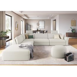 Sit & More Ecksofa SIT & MORE "Cadabra L-Form", beige (creme), B:356cm H:80cm T:292cm, Samtoptik (100% Polyester);Soft clean (98% Polyester, 2% Polyamid);Struktur fein (100% Polyester), Sofas, Ecksofa, Breite 356 cm, mit Sitztiefenverstellung