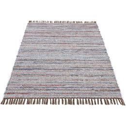 Teppich CarpetFine "Kelim Chindi, Wendeteppich", braun, B:160cm H:6mm L:230cm, Baumwolle, Polyester, Teppiche, Teppich, handgewebt, Fleckerlteppich mit Fransen, auch vielen in L&auml;ufergr&ouml;&szlig;en