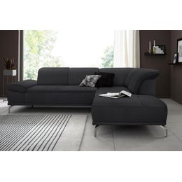 Ecksofa Home Affaire "Caluna", schwarz, B:262cm H:97cm T:233cm, Luxus-Microfaser Vintageoptik (100% Polyester);Flachgewebe Mura: (100% Polyester);Luxus-Mikrofaser (90% Polyester, 10% Polyamid), Sofas, Ecksofa, Inkl.Sitztiefenverstellung, wahlweise mit Kopf- und Armteilverstellung