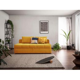 Schlafsofa Alina "Marla", gelb (rapsgelb eqe 25), B:201cm H:73cm T:95cm, Chenille EQE (100% Polyester), Sofas, Schlafsofa, inkl. Stauraum und 2 R&uuml;ckenkissen
