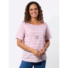T-Shirt Casual Looks "Shirt-Set", Damen, Gr. 54, ros&eacute;, ros&eacute;, wei&szlig;, geringelt, 100% Baumwolle, gemustert, gestreift, unifarben, eckiger Ausschnitt, Shirts T-Shirt