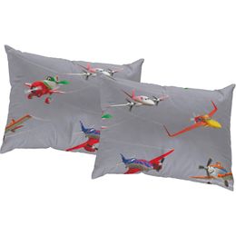 Dekokissen WIRTH "Planes Action" Gr. 3, grau (grau, gemustert), B:40cm L:60cm, Polyester, Dekokissen_Sitzkissen_Kissenh&uuml;llen, Dekokissen, Disney, Kissenh&uuml;lle ohne F&uuml;llung, 2 St&uuml;ck