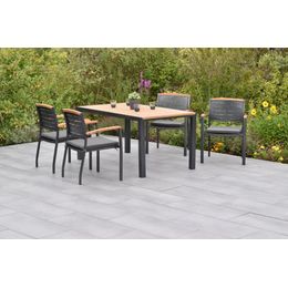 Garten-Essgruppe Merxx "&raquo;Tinos&laquo;", grau (grau, grau, graphit), Aluminium, Massivholz, Sitzm&ouml;bel-Sets, Garten-Essgruppe, Tisch: LxB: 150x90 cm