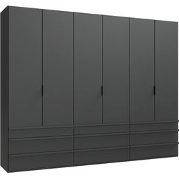 Faltt&uuml;renschrank wimex "Oxford by fresh to go, in der Breite 300cm, in 2 H&ouml;hen erh&auml;ltlich", grau (grafit), Schr&auml;nke, Kinder, Grafit, B/H/T: 300cm x 216cm x 58cm, Schubladen: 9 Stk. T&uuml;ren: 6 Stk. ohne Spiegel, Holzwerkstoff, Faltt&uuml;renschrank, mit hochwertigen Faltt&uuml;ren f&uuml;r den perfekten &Uuml;berblick, B:300cm H:216cm T:58cm