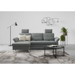 Ecksofa Home Affaire "Palm Beach L-Form", grau, B:269cm H:89cm T:175cm, 100%Polyester, Sofas, Ecksofa, Federkern, mit Sitztiefenverstellung, wahlweise mit Bettfunktion