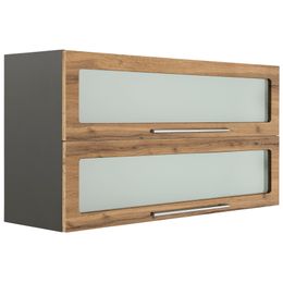 Glash&auml;ngeschrank KOCHSTATION "KS-Samos", braun (wotaneichefarben, grafit), B:110cm H:57cm T:34cm, Schr&auml;nke, Glash&auml;ngeschrank, mit 2 Klappen