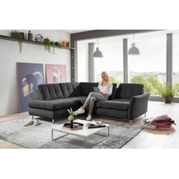 Ecksofa DIE PLANBAR "MP-IN20016 L-Form mit Federkern-Polsterung", schwarz, B:242cm H:87cm T:116cm, 100% Polyester, Sofas, Ecksofa, wahlweise mit Kopfst&uuml;tzen und Bettfunktion, mit Federkern-Polsterung