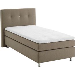 Boxspringbett, beige (schwarz, beige), B:135cm L:210cm, Bezug Bett: Feinstruktur 100% Polyester;Bezug Bonnell-Federkernmatratze: 100% Polyester;Bezug Kaltschaummatratze: 100% Polyester;Bezug Tonnentaschenfederkernmatratze: 80% Baumwolle, 20%Polyester;Topper: Komfortschaum mit Bezug 100% Polyester, Westfalia Schlafkomfort, Komplettbetten, Boxspringbett, mit Topper