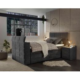 Boxspringbett ED EXCITING DESIGN "Denver", grau (anthrazit uran 04), L:240cm, 95% Polyester, 5% Nylon, Komplettbetten, Boxspringbett, inkl. 1 bzw. 2 Bettk&auml;sten, motorisierte TV-Halterung bis 40 Zoll