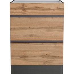 Unterschrank KOCHSTATION "KS-Riesa", braun (wotaneiche), B:60cm H:82cm T:60cm, Holzwerkstoff, Schr&auml;nke, Unterschrank, Breite 60 cm, MDF-Fronten