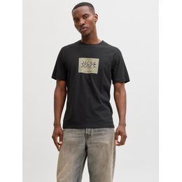 Jack & Jones Rundhalsshirt JACK & JONES "JJRAIN TEE SS CREW NECK", Herren, Gr. S, schwarz, Jersey, Obermaterial: 100% Baumwolle, bedruckt, regular fit h&uuml;ftbedeckend, Rundhals, Shirts Rundhalsshirt