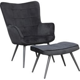 Sessel ByLiving "Uta", schwarz, B:60cm T:80cm, 100% Polyester, Sessel, Sessel, wahlweise mit oder ohne Hocker, in Cord, Samt oder Webstoff
