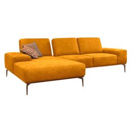 Ecksofa W.Schillig "run, Designsofa mit tollem Sitzkomfort, bequem, L-Form", gelb (brandy s37), B:279cm H:88cm T:178cm, Longlife Xtra-Leder Z73: Naturwalkleder der Luxusklasse aus den erlesensten Rohh&auml;uten. Hautst&auml;rke 1, 1 &ndash; 1, 3 mm;ROHLEDER Jacquard-Flachgewebe Q2 W60 (63% Polyester, 37% Polyacryl);ROHLEDER Chenille-Flachgewebe Q2 W77 (68% Polyacryl, 32% Polyester);Stoff S37 (100% Polyester), Sof