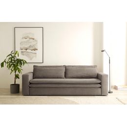 3-Sitzer Home Affaire "PIAGGE", braun (hellbraun), B:244cm H:82cm T:95cm, Sofas, 3-Sitzer, Cord-Bezug - mit Bettfunktion und Bettkasten, mit praktischem Topper