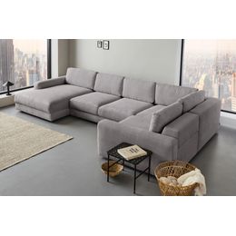 Wohnlandschaft Home Affaire "Bloomfield, Mega Polsterecke, Breite 390cm, viel Platz, U-Form", grau, B:390cm H:84cm T:209cm, 92% Polyester 8% Nylon, Sofas, Wohnlandschaft, In verschiedenen Gr&ouml;&szlig;en bestellbar