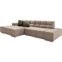 Ecksofa DESIGNWERK "Temple, Designsofa trifft hohen Sitzkomfort, L-Form", beige (liver), B:286cm T:169cm, 100% Polyester, Sofas, Ecksofa, mit Sitztiefenverstellung