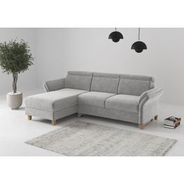 Ecksofa Home Affaire "Glendale, L-Form", hellgrau, B:253cm H:84cm T:166cm, 100% Polyester, Sofas, Ecksofa, inkl. Kopfteilverstellung, wahlweise mit Vorziehsitz und Bettkasten