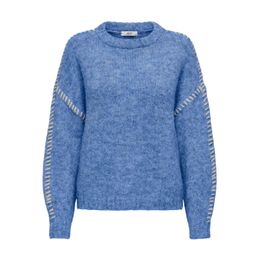 Jacqueline de Yong Rundhalspullover JDY "JDYZOEY LIFE L/S ON STITCH PULL KNT NOOS", Damen, Gr. XL, ebb and flow detail:with birch stitch, Strick, Obermaterial: 70% Polyester, 21% Nylon, 8% Wolle, 1% Elasthan, unifarben mit Farbeinsatz, oversize h&uuml;ftlang, Rundhals, Strickb&uuml;ndchen, Pullover Rundhalspullover, mit dekorativen Ziern&auml;hten