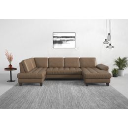 Sit & More Wohnlandschaft SIT & MORE "Westham U-Form", braun (coffee), B:338cm H:88cm T:172cm, 100% Polyester, Sofas, Wohnlandschaft, wahlweise mit Bettfunktion, Bettkasten, Sitztiefenverstellung