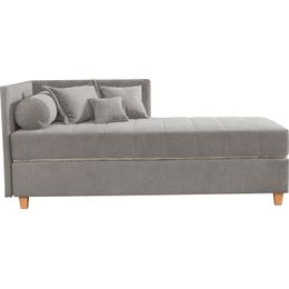 Schlafsofa Alina "Kona", grau (hellgrau gcp 49), B:201cm H:90,5cm T:101cm, Chenille GCP (100% Polyester), Sofas, Schlafsofa, 7-Zonen Taschenfederkernmatratze, Zierkissen-Set und Schlummerrollen