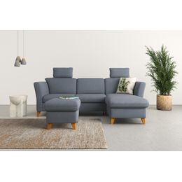 Ecksofa Home Affaire "Trelleborg L-Form", blau (blaugrau), B:249cm H:86cm T:162cm, 100% Polyester, Sofas, Ecksofa, Federkern-Polsterung, wahlweise mit Bettfunktion und Bettkasten