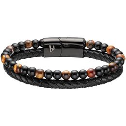 Lederarmband Bruno Banani "Schmuck", braun (braun, schwarz, braun, schwarz), Armb&auml;nder, Damen, 21cm, Edelstahl Leder, Edelstahl, Leder, Lederarmband, mit Tigerauge (synth.)