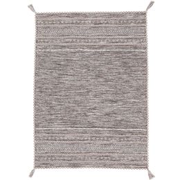 Teppich CarpetFine "Kelim Azizi, auch als L&auml;ufer erh&auml;ltlich" Gr. 4, beige, B:140cm H:5mm L:200cm, Baumwolle, Teppiche, Teppich, handgewebt, Baumwolle, Wendeteppich mit Fransen, Fleckerl, Wohnzimmer