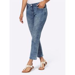 5-Pocket-Jeans Casual Looks, Damen, Gr. 46, Normalgr&ouml;&szlig;en, blau (blau, stone, washed), 81% Baumwolle, 17% Polyester, 2% Elasthan, unifarben, 7/8-L&auml;nge, Jeans 5-Pocket-Jeans