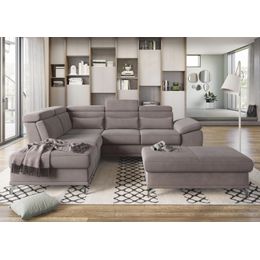 Sit & More Ecksofa SIT & MORE "Cabrio L-Form, B: 274 cm, mit Sitztiefen-, Arm- & Kopfteilverstellung", braun (savannah), B:274cm H:87cm T:230cm, 100% Polyester, Sofas, Ecksofa, 3 Nierenkissen, Federkern, optional Bettfunktion und Stauraum