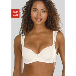Schalen-BH Lascana "Flora", Damen, Gr. 85, Cup B, beige (champagner), Microtouch, Obermaterial: 88% Polyamid, 12% Elasthan, BHs Schalen-BH, mit wundersch&ouml;nen Spitzentr&auml;gern und edlem Glitzeraccessoire, Dessous
