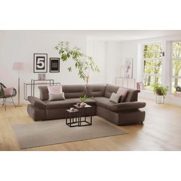 Ecksofa Home Affaire "Avesa L-Form", braun (dunkelbraun), B:275cm H:80cm T:211cm, 100% Polyester, Sofas, Ecksofa, Wahlweise mit Arm- und Bettfunktion, B/T/H: 275/211/80 cm