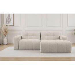 Ecksofa OTTO HOME "Tapley", sand, B:221cm H:73cm T:154cm, 100% polyester, Sofas, Ecksofa, Breite 221 cm,Boucle, Struktur fein, mit Knopfsteppung, bodentief