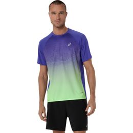 Laufshirt asics "ROAD FADE SS TOP", Herren, Gr. S, cobalt burst, illuminate gr&uuml;n, Obermaterial: 100% Polyester, Shirts Laufshirt, Kurzarm, f&uuml;r Erwachsene, mit Grafik-Print, mit Mesh-Eins&auml;tzen