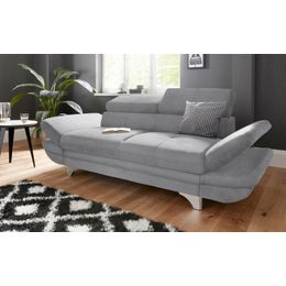 2-Sitzer COTTA "Enterprise", grau, B:218cm H:75cm T:104cm, Struktur (100% Polyester );Chenille (90% Polyester; 10% Polyamid ), Sofas, 2-Sitzer, Big-Sofa, mit Armteilverstellung & Kopfteilverstellung