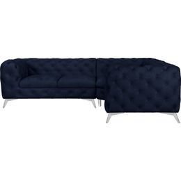 Chesterfield-Sofa Home Affaire "Ecksofa GLYNIS L-Form mit Wellenunterfederung, Ma&szlig;e B/T/H 264/204/75cm", blau (deep ocean), B:264cm H:75cm T:204cm, Struktur (100% Polyester);Samtoptik (100% Polyester), Sofas, Chesterfield-Sofa, aufw&auml;ndige Knopfheftung, moderne Chesterfield Optik, Fu&szlig;farbe w&auml;hlbar