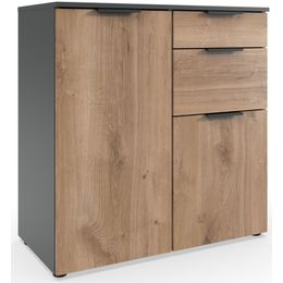 Kombikommode wimex "Level by fresh to go", schwarz (front plankeneiche nachbildung, korpus graphit), B:81cm H:84cm T:41cm, Holzwerkstoff, Sideboards, Kombikommode, 2-t&uuml;rig mit 2 Schubladen, soft-close Funktion, 81cm breit, 84cm hoch