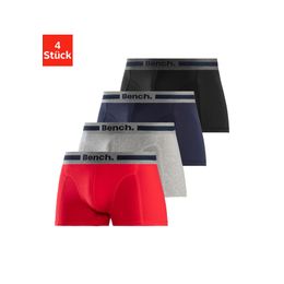 Boxer Bench. "Boxershorts f&uuml;r Herren", Herren, Gr. M, 4 Stk., bunt (rot, grau, meliert, navy, schwarz), Jersey, Obermaterial: 95% Baumwolle, 5% Elasthan, unifarben, Unterhosen Boxer, Unterhosen mit Overlock-N&auml;hten vorn