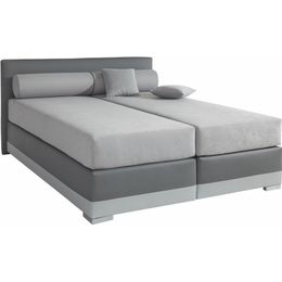Boxspringbett Maintal "Lago", grau (steinfarben, dunkelgrau), B:167cm L:210cm, Bezug Kopteil und seitliche Unterbox wahlweise Microvelours aus 100% Polyester oder Kunstleder;DIe Obermatratze ist bei beiden Bezugsqualit&auml;ten mit Microfaser (100% Polyester) bezogen, Unterseite 100% Baumwolle;Das Kopfteil ist bei Microvelours an den Ecken abgerundet, bei Kunstleder gerade;Bezug der Oberseite aus strap