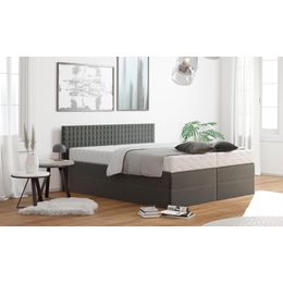 Boxspringbett, grau (anthrazit), B:195cm L:210cm, Bezug: 100% Polyester;Polsterwatte: 100% Polyester, Westfalia Schlafkomfort, Komplettbetten, Boxspringbett, mit Zierkissen, wahlweise mit Topper