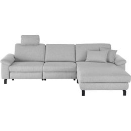 Ecksofa 3C CANDY "Mainau L-Form", grau (hellgrau), B:308cm H:91cm T:185cm, 100% Polyester, Sofas, Ecksofa, Relaxfunktion im 1,5-Sitzer, motorische Schlaffunktion in Longchair