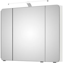 Spiegelschrank SAPHIR "Serie 4005 Badezimmer-Spiegelschrank inkl. LED-Aufsatzleuchte", wei&szlig; (lack polarwei&szlig; hochglanz), B:90cm H:70,3cm T:17cm, Holzwerkstoff, Schr&auml;nke, Spiegelschrank, Badschrank 90 cm breit, 3 T&uuml;ren, 6 Glas-Einlegeb&ouml;den, inkl. T&uuml;rd&auml;mpfer