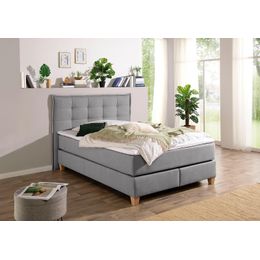 Boxspringbett Home Affaire, grau, B:160cm L:209cm, Komplettbetten, Boxspringbett, inklusive Komfortschaum-Topper