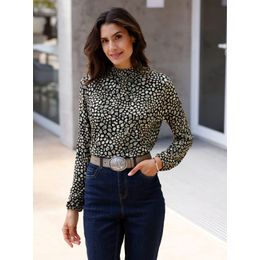 Stehkragenshirt Inspirationen "Stehkragen-Shirt", Damen, Gr. 40, gr&uuml;n (schwarz, schilf, bedruckt), 95% Viskose, 5% Elasthan, bedruckt, gemustert, gepunktet, mehrfarbig, Shirts Stehkragenshirt