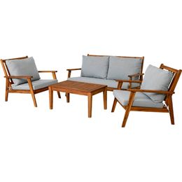 Gartenlounge-Set ByLiving "LA PALMA", beige (naturfarben), Webstoff, Akazie natur,Webstoff hellgrau, FSC-zertifiziertes Massivholz, Polyester, Sitzm&ouml;bel-Sets, Gartenlounge-Set, aus massivem Akazienholz mit gem&uuml;tlichen Sitz- und R&uuml;ckenkissen