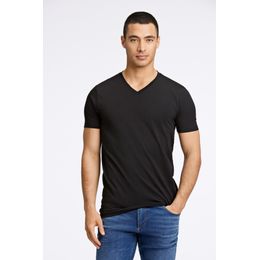 T-Shirt LINDBERGH, Herren, Gr. M, schwarz, Single Jersey, Obermaterial: 95% Baumwolle, 5% Elasthan, unifarben, slim fit normal, V-Ausschnitt, Shirts T-Shirt, mit V-Ausschnitt