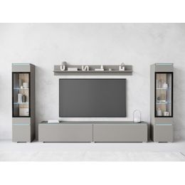 Wohnwand Home Affaire "VERA II", grau (grau pallad), B:260cm H:130cm T:33cm, Kastenm&ouml;bel-Sets, Wohnwand, Vitrine mit Verglasung, stehend und h&auml;ngend, inklusive Beleuchtung