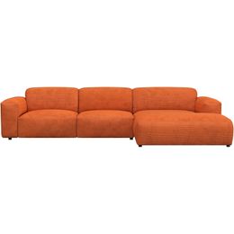 Ecksofa FLEXLUX "Lucera bequem und komfortabel durch hochwertigen Sitzaufbau, L-Form", orange (burned orange), B:319cm H:73cm T:171cm, 85% Polyester/15%Polyamide, Sofas, Ecksofa, modern & anschmiegsam, Kaltschaum, Stahl-Wellenunterfederung