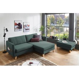 Ecksofa "Mailo L-Form", gr&uuml;n, B:204cm, ATLANTIC HOME COLLECTION, Sofas, Ecksofa, mit Seitentaschen, Recamiere beidseitig montierbar, Massivholzf&uuml;&szlig;e